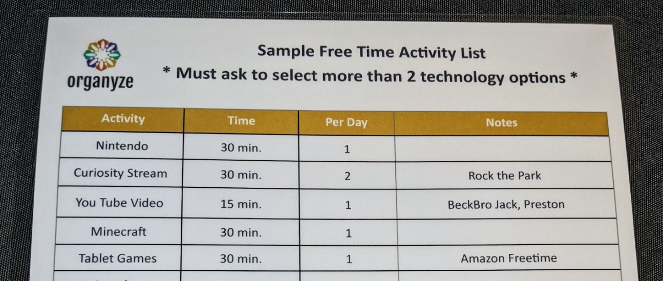 Free Time Activity Planner – Organyze Family