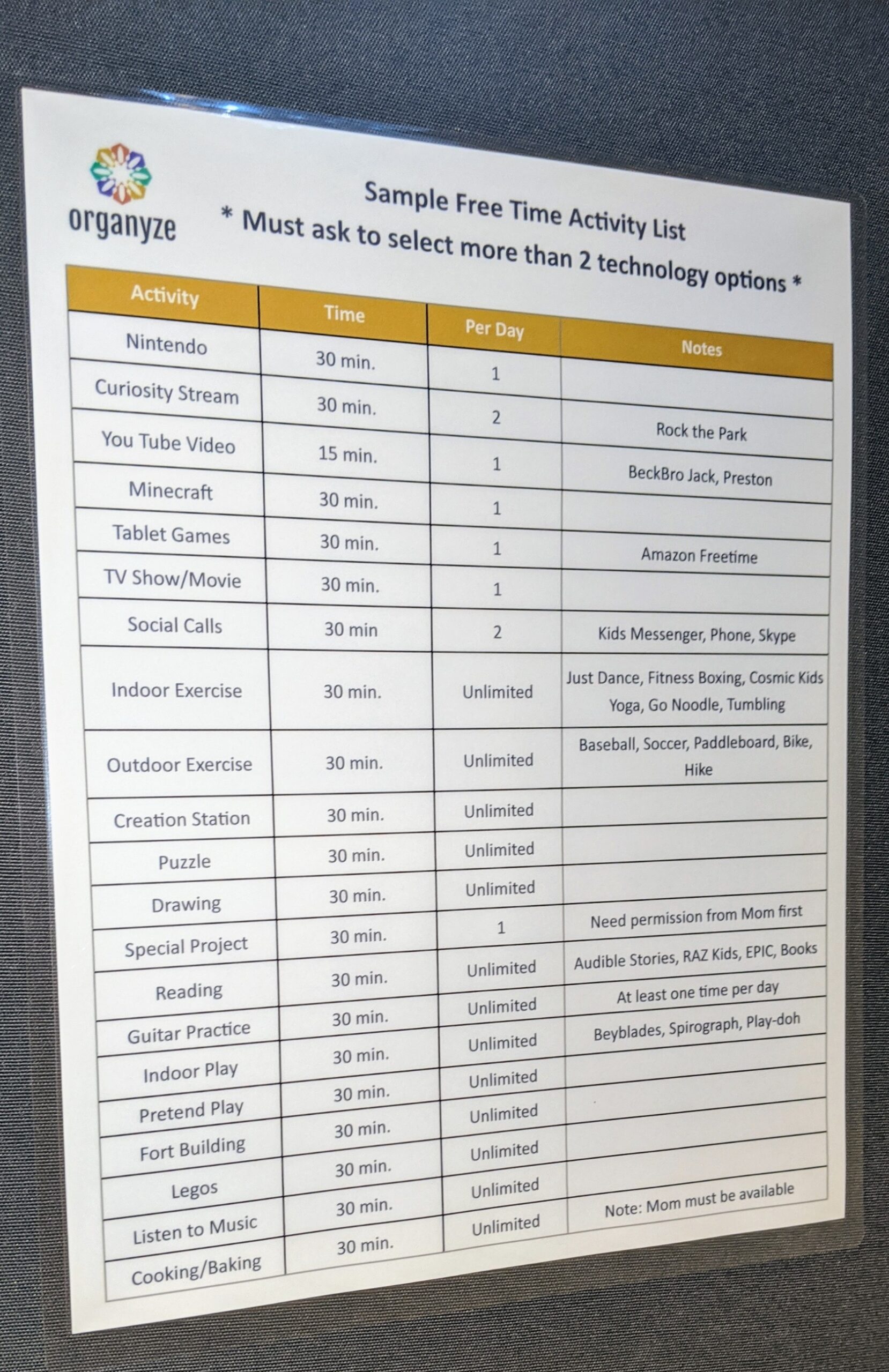 Free Time Activity Planner – Organyze Family