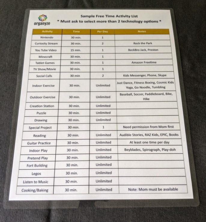 Free Time Activity Planner – Organyze Family